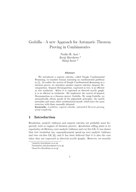 Pdf Godzilla A New Approach For Automatic Theorem Proving In Combinatorics