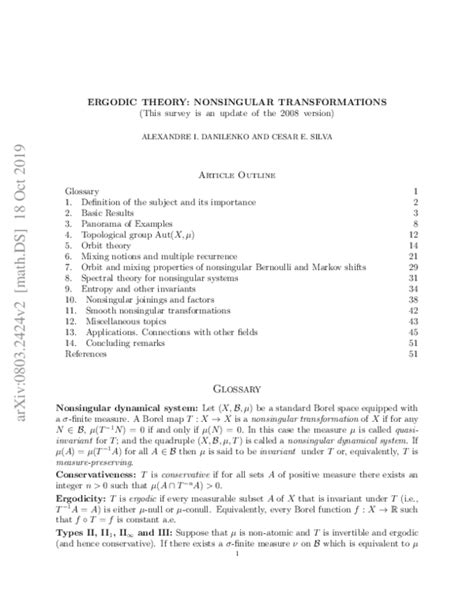 Pdf Ergodic Theory Non Singular Transformations