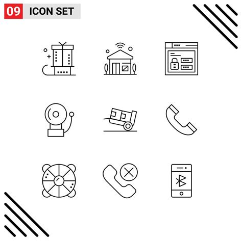 9 Universal Outlines Set For Web And Mobile Applications Delivery Bell Iot Alarm Louck Editable