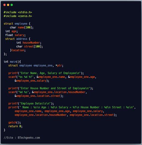 Nested Structs C Nesting Of Structures In C Programming Btech Geeks