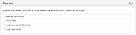 Solved 1 Which PHP Function Can Be Used To Execute An SQL Chegg