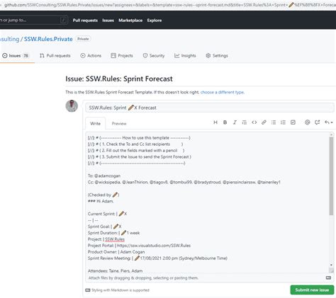 GitHub Issues Do You Create Templates For Sprint Reviews Retros Forecasts SSW Rules