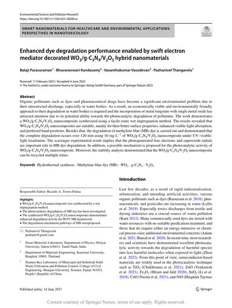 Enhanced Dye Degradation Performance Enabled By Swift Electron Mediator Decorated Wo3g C3n4