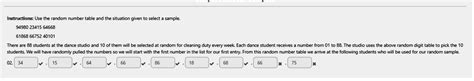 SOLVED Instructions Use The Random Number Table And The Situation Given To Select A Sample