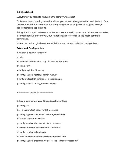 Git Cheatsheet Pdf Version Control Operating System Families