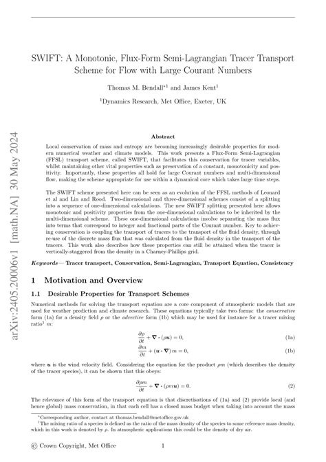 Pdf Swift A Monotonic Flux Form Semi Lagrangian Tracer Transport