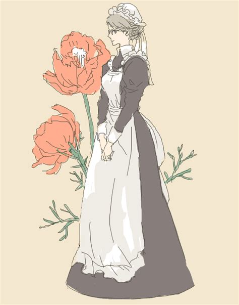 1girl Apron Blackdress Chiruda Dress Emma Flower Fullbody Handstogether Maid Maidheaddress