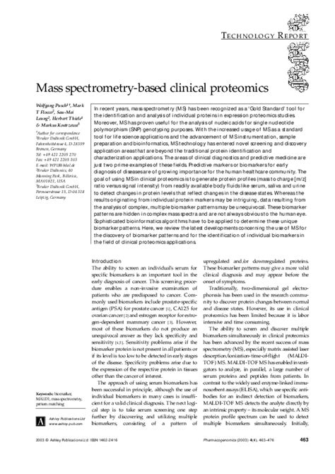 Pdf Mass Spectrometry Based Clinical Proteomics