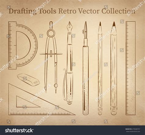 Drafting Tools Hand Drawn Vector Set Stock Vector Royalty Free 279508757 Shutterstock