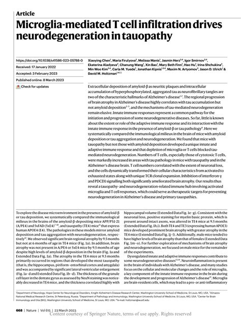Microglia Mediated T Cell Infiltration Drives Neurodegeneration In Tauopathy Request Pdf