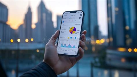 Hand Holding A Smartphone Displaying A Financial Dashboard App