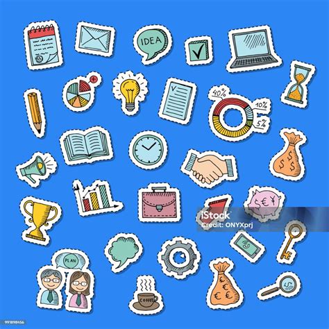 벡터 비즈니스 낙서 아이콘 스티커 그림 설정 그리기에 대한 스톡 벡터 아트 및 기타 이미지 그리기 작품집 기어 기계 부분 Istock