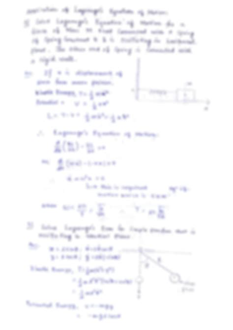 Solution Application Of Lagranges Equation Of Motion Handwritten Notes
