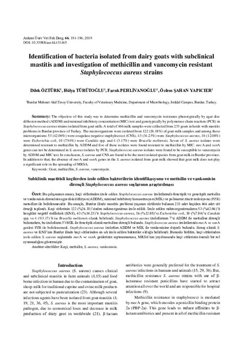 Pdf A Research On Methicillin And Vancomycin Resistance Of Staphylococcus Aureus Isolates From