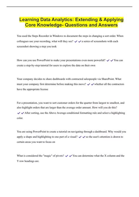 Learning Data Analytics Extending And Applying Core Knowledge Questions And Answers Data