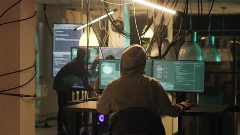 Male Spy Exploiting Network Vulnerability And Breaking Into Firewall