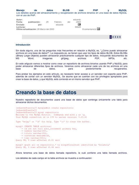 Manejo De Datos Blob Con Php Y Mysql Pdf Servidor Web Internet Y Web