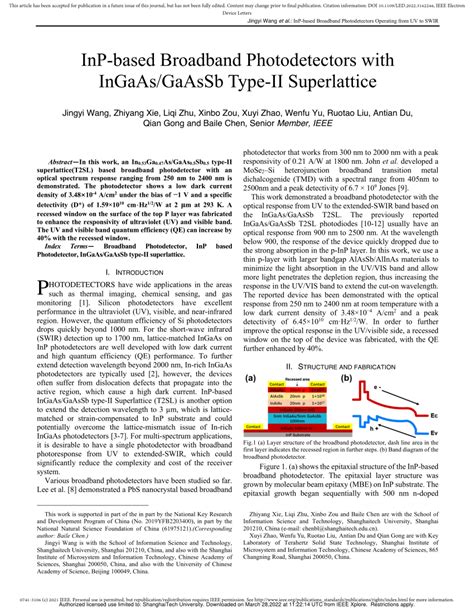 Pdf Inp Based Broadband Photodetectors With Ingaasgaassb Type Ii