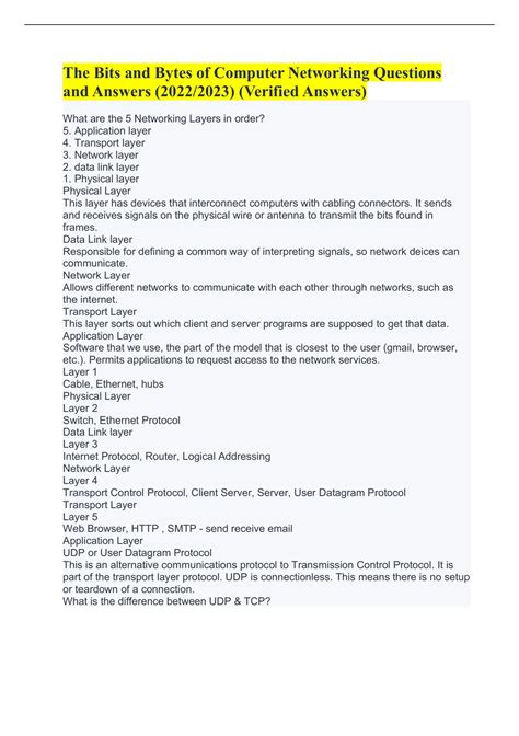 The Bits And Bytes Of Computer Networking Questions And Answers 2022
