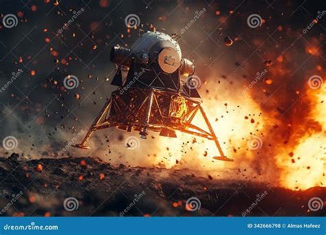 Lunar Module Landing On A Fiery Planet Stock Illustration Illustration Of Planet Dust 342666798