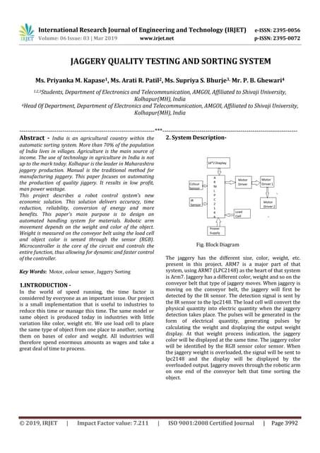 Irjet Jaggery Quality Testing And Sorting System Pdf