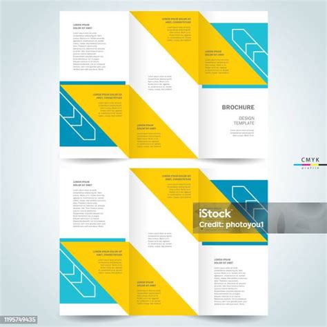 비즈니스 브로셔 디자인 템플릿 트라이 폴드 추상 화살 3단 브로슈어에 대한 스톡 벡터 아트 및 기타 이미지 3단 브로슈어 교과서 노랑 Istock
