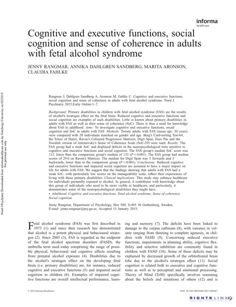 Pdf Cognitive And Executive Functions Social Cognition And Sense Of Coherence In Adults With