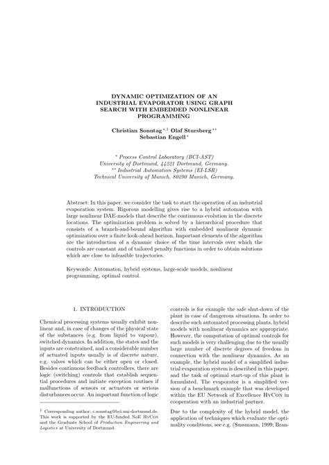 Pdf Dynamic Optimization Of An Industrial Evaporator Using Graph