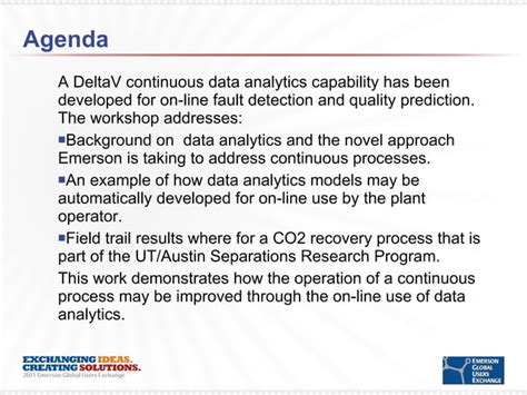 Improving Continuous Process Operation Using Data Analytics Delta V
