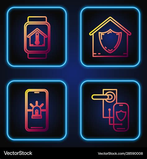 Set Line Digital Door Lock With Wireless Vector Image