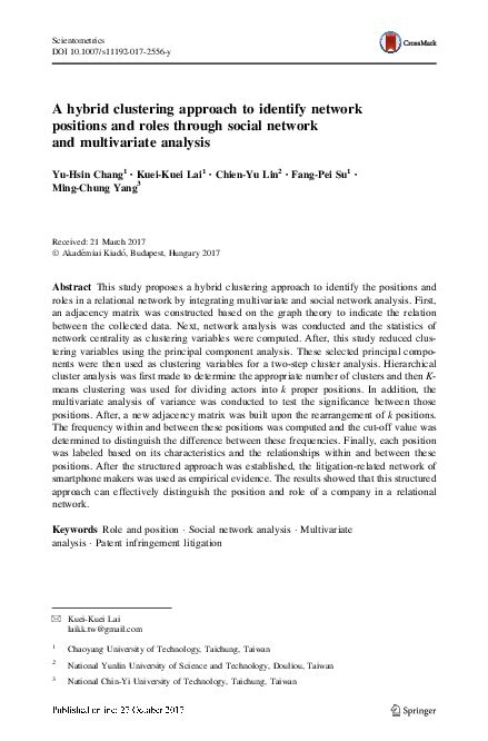 pdf a hybrid clustering approach to identify network positions and