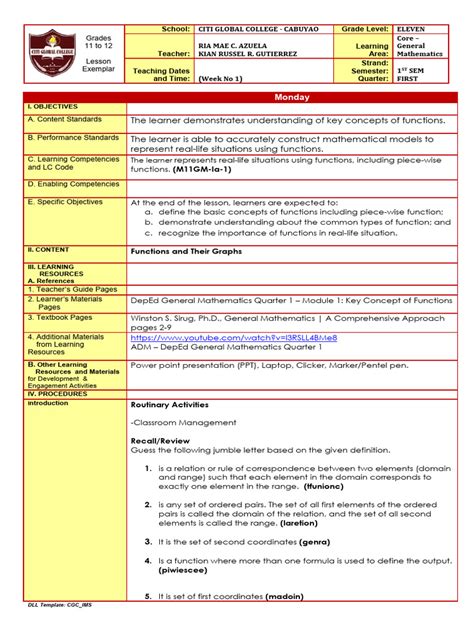 Le Gr11 Week 1 General Mathematics Draft Pdf Function Mathematics Polynomial