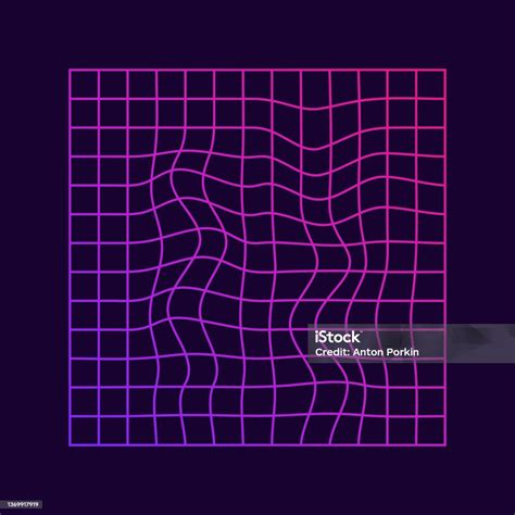 왜곡 된 그리드 사각형 네온 패턴 글리치 신스웨이브 증기파 레트로웨이브 미래의 물결 기하학적 배경 리플 관점 광장 격리된 벡터 일러스트레이션 1980 1989 년에 대한