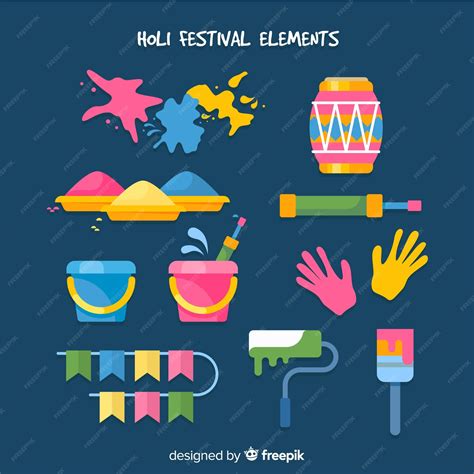 Free Vector Flat Holi Festival Element Collection