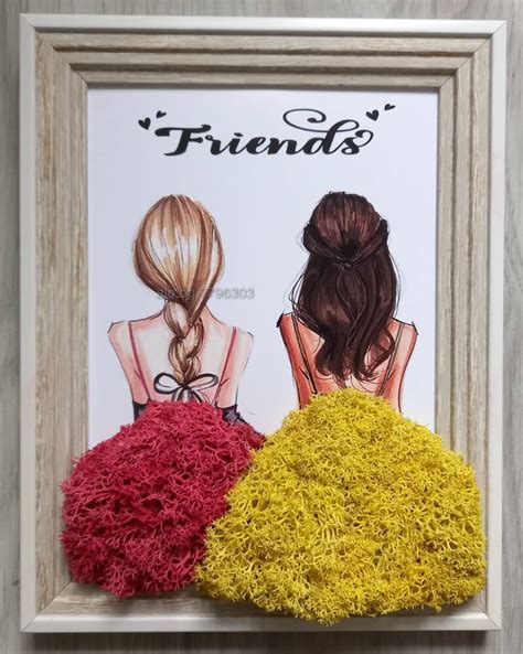 Подарък за приятелка със скандинавски мъх Сувенир Ръчно изработени Пано ”Приятелки” съ