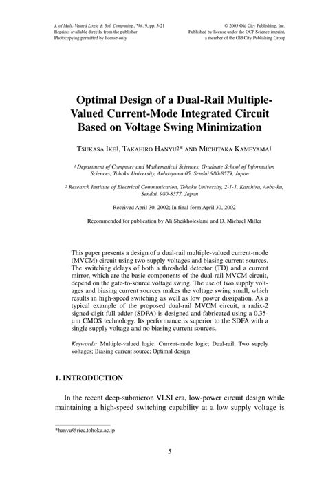Pdf Optimal Design Of A Dual Rail Multiple Valued Current Mode Integrated Circuit Based On