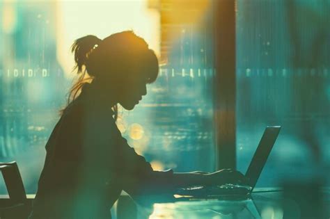Silhouette Of A Woman Intelligent Managing Director Is Keyboarding On