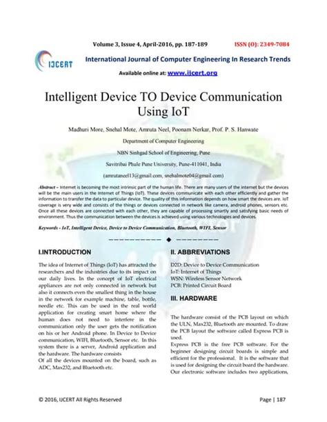 Intelligent Device To Device Communication Using Iot Pdf