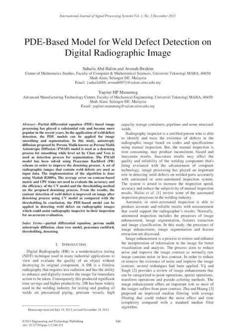 Pdf Pde Based Model For Weld Defect Detection On Digital · Pdf