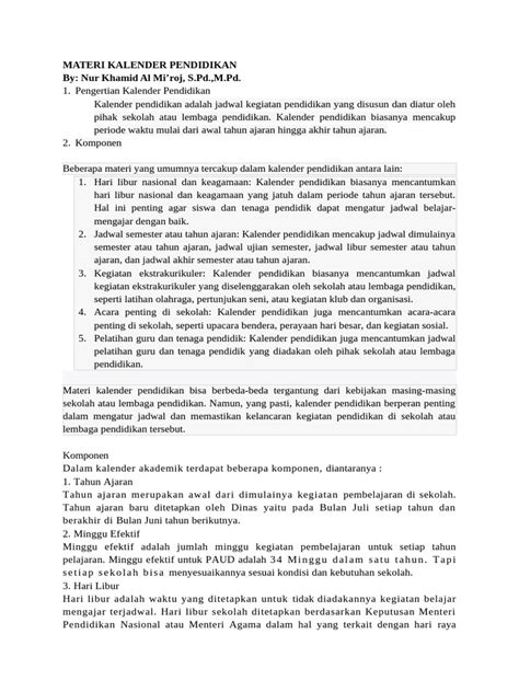 Kalender Pendidikan Pdf