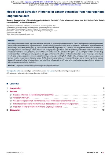 Pdf Model Based Bayesian Inference Of Cancer Dynamics From Heterogenous Longitudinal Data