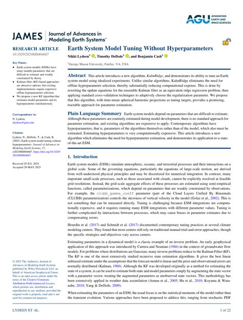 Pdf Earth System Model Tuning Without Hyperparameters