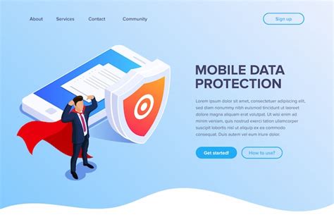 Premium Vector Mobile Data Protection Landing Page