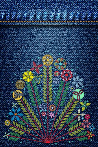 자 수 색상 트렌드 꽃 꽃다발입니다 청바지에 대 한 블루 데님 배경 꽃 준비와 현대 전통 민속 복장 디자인 열 대 일본 청소년 꽃의 분기입니다 벡터입니다 0명에 대한 스톡