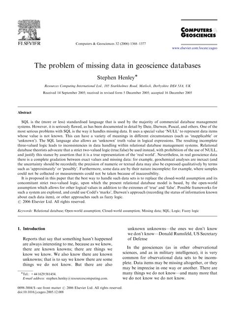 Pdf The Problem Of Missing Data In Geoscience Databases