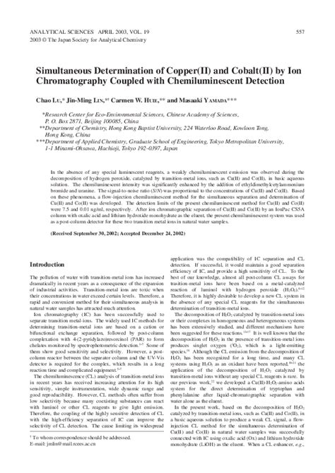 Pdf Simultaneous Determination Of Copper Ii And Cobalt Ii By Ion Chromatography Coupled With