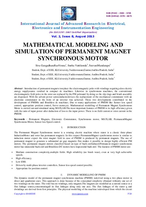 Pdf Mathematical Modeling And Simulation Of Permanent Magnet Synchronous Motor