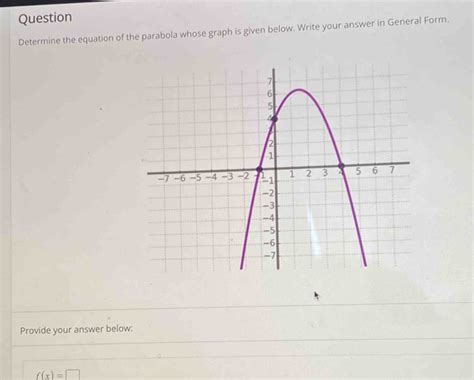Solved Question Determine The Equation Of The Parabola Whose Graph Is Given Below Write Your