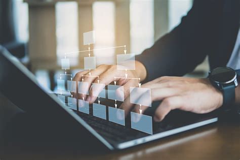 비즈니스 프로세스 및 플로우 차트 관리를 통한 워크플로 자동화 비즈니스 계층 위치 순서와 알고리즘의 관계 개념에 대한 스톡 사진 및 기타 이미지 Istock