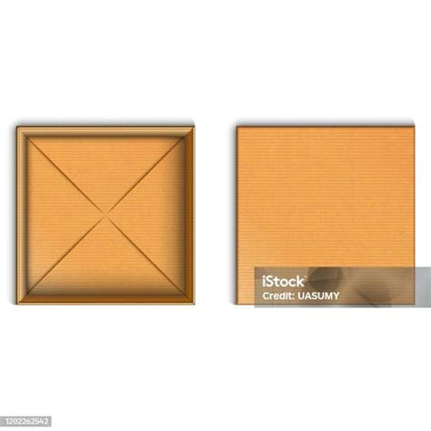 줄무늬 골판지 제품 현실적인 벡터 일러스트의 흰색 갈색 3d 빈 포장에 격리 된 골판지 커버와 빈 오픈 골판지 상자 모형 상단보기 0명에 대한 스톡 벡터 아트 및 기타